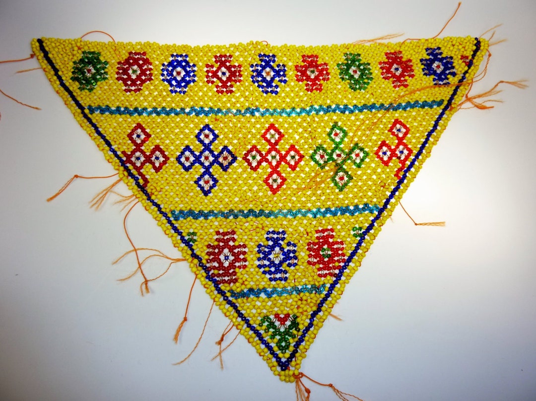 Beaded Patch, Yellow Triangular Kuchi Handembroidered Glass-seed-bead ...