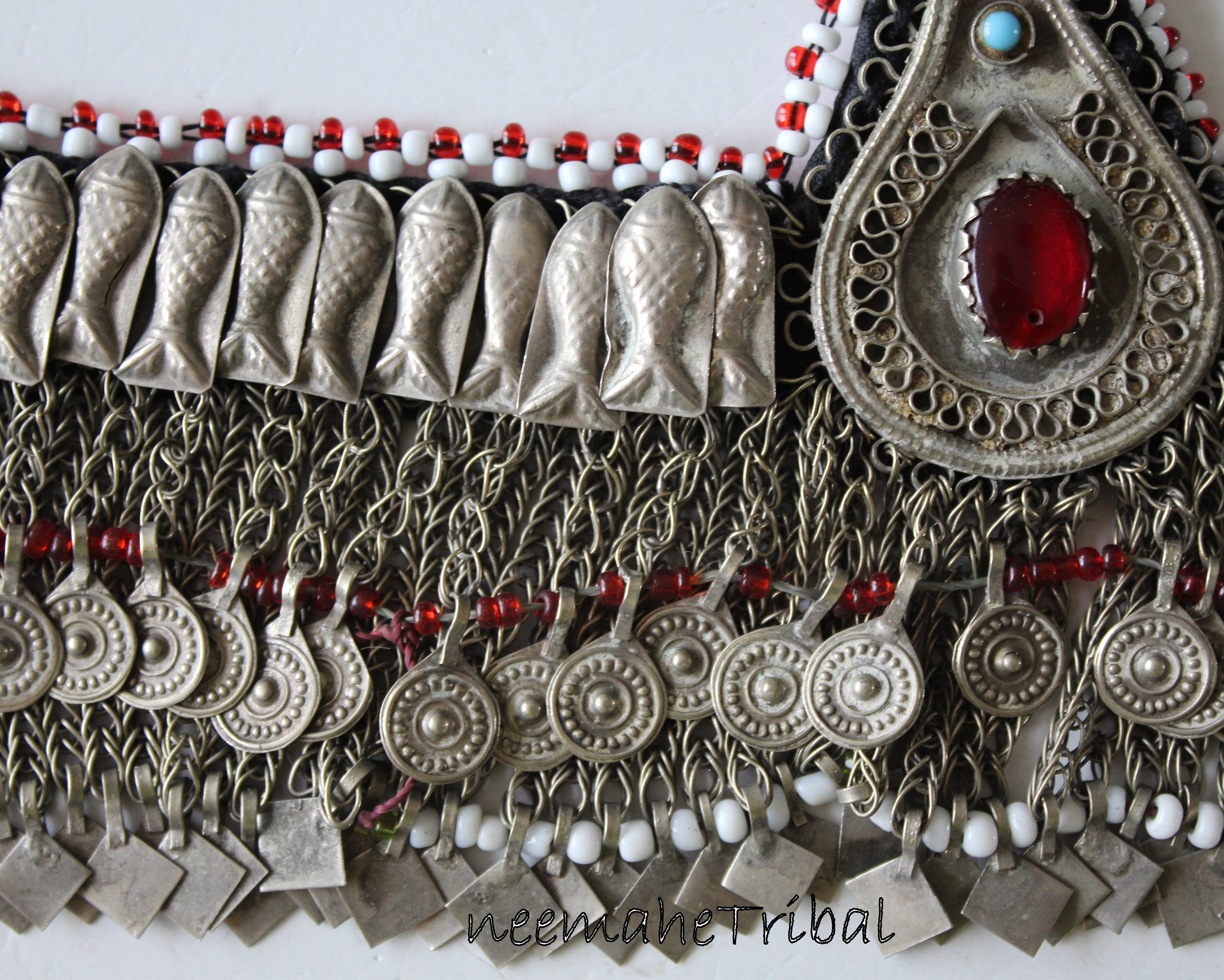 Hazara Tribal Headpiece With Fish Pendants and Red Jewel - Etsy