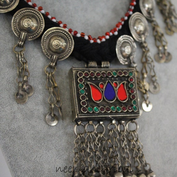 Big Tribal Necklace with Kuchi Prayer Box Pendant and… - Gem