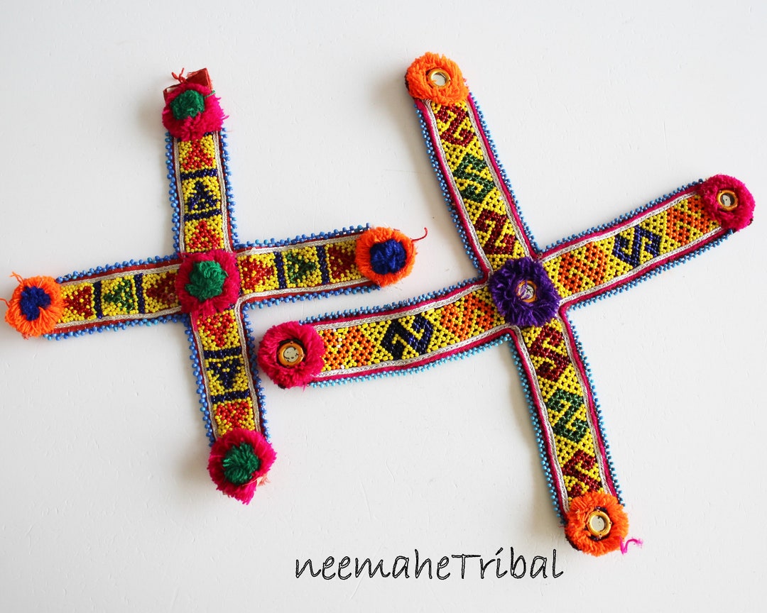 Pair of Cross-shaped Beaded Kuchi Medallions - Etsy