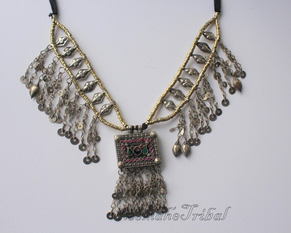 Big Tribal Necklace with Kuchi Prayer Box Pendant and… - Gem