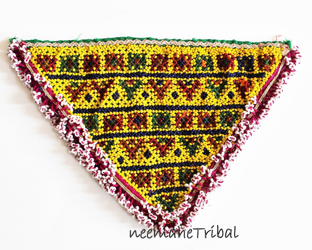 Triangular Yellow Beaded Kuchi Patch, Width 29 Cm / 11,4 in , Hight 20 ...