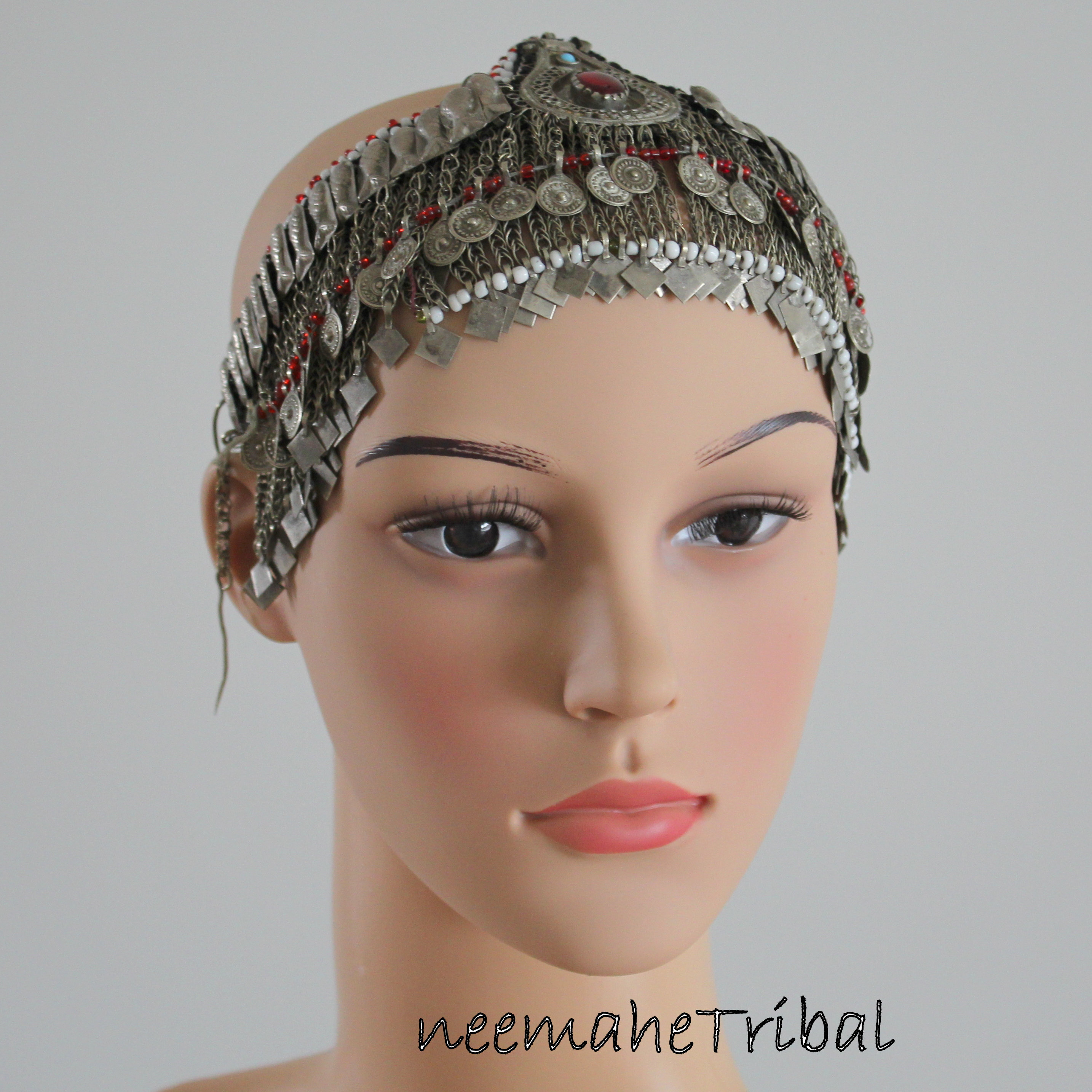 Hazara Tribal Headpiece With Fish Pendants and Red Jewel - Etsy
