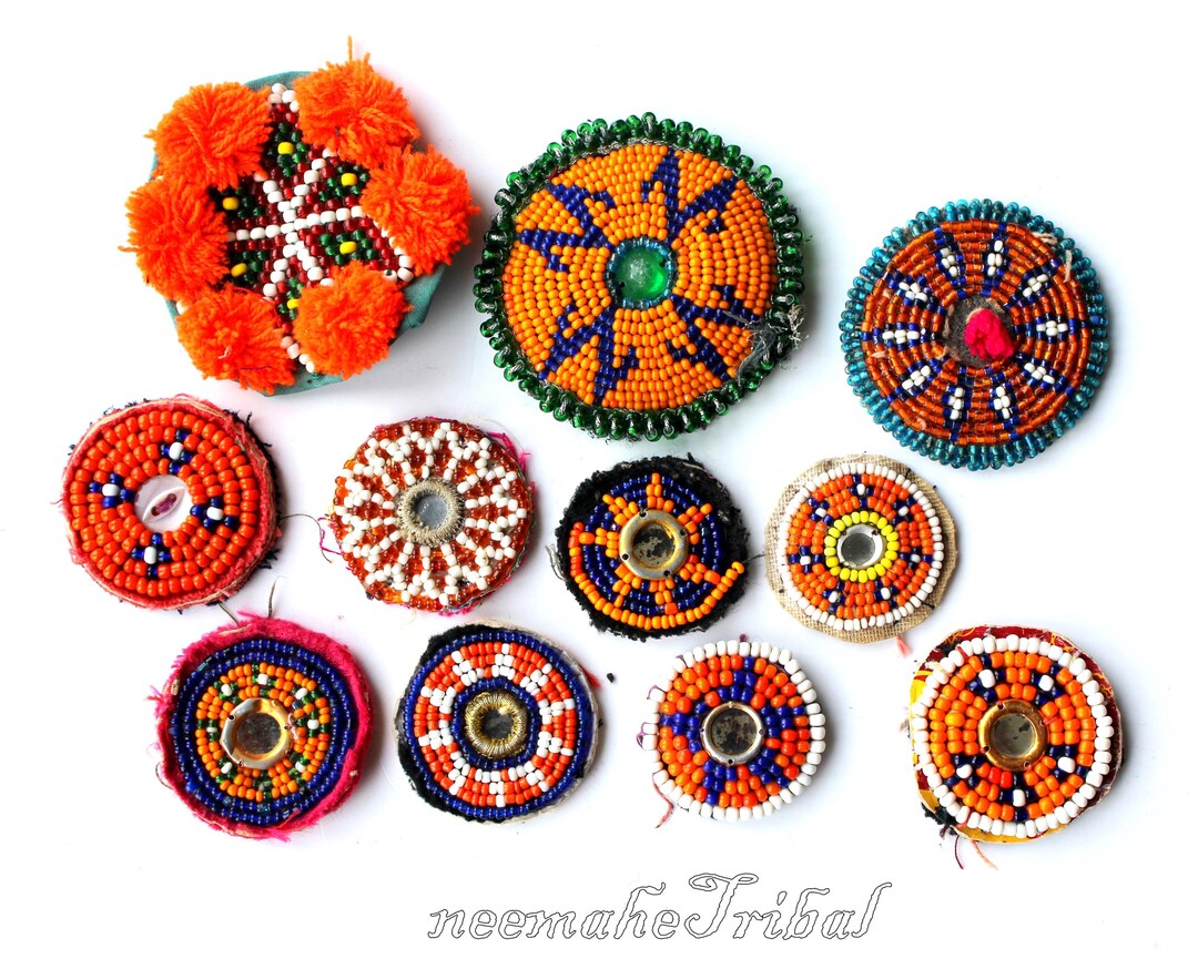 11 Small Orange Kuchi Beaded Medallions - Etsy