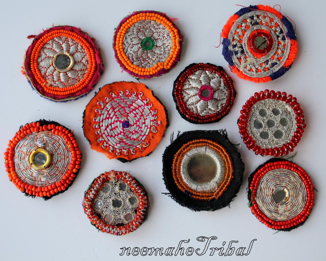 10 Small Orange Kuchi Beaded Medallions - Etsy