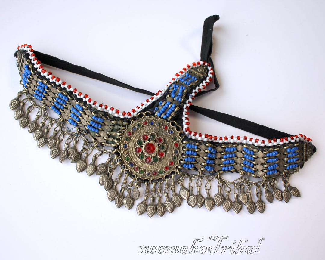 Kuchi Tribal Header With Red and Green Jewels, Vintage, Tribal Style ...