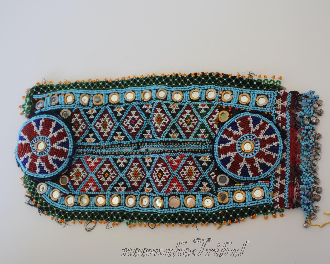 Blue Beaded Kuchi Patch 34 X 17 Cm / 13.38 X 6.7 In, Handmade Hippie ...