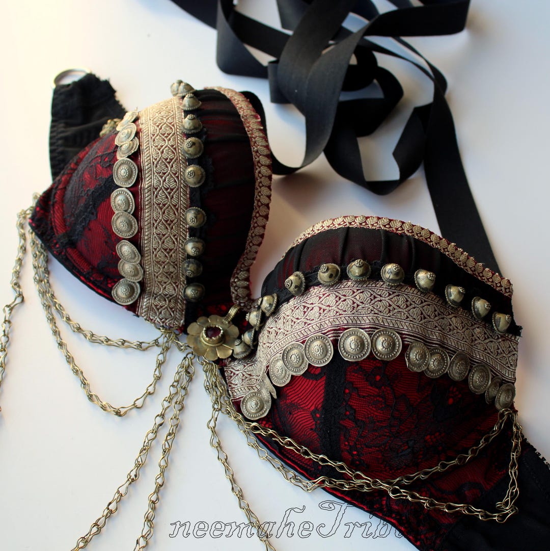 Red Tribal Bra Size 85D, US 38C-D for ATS, Tribal Style Dance, Tribal ...