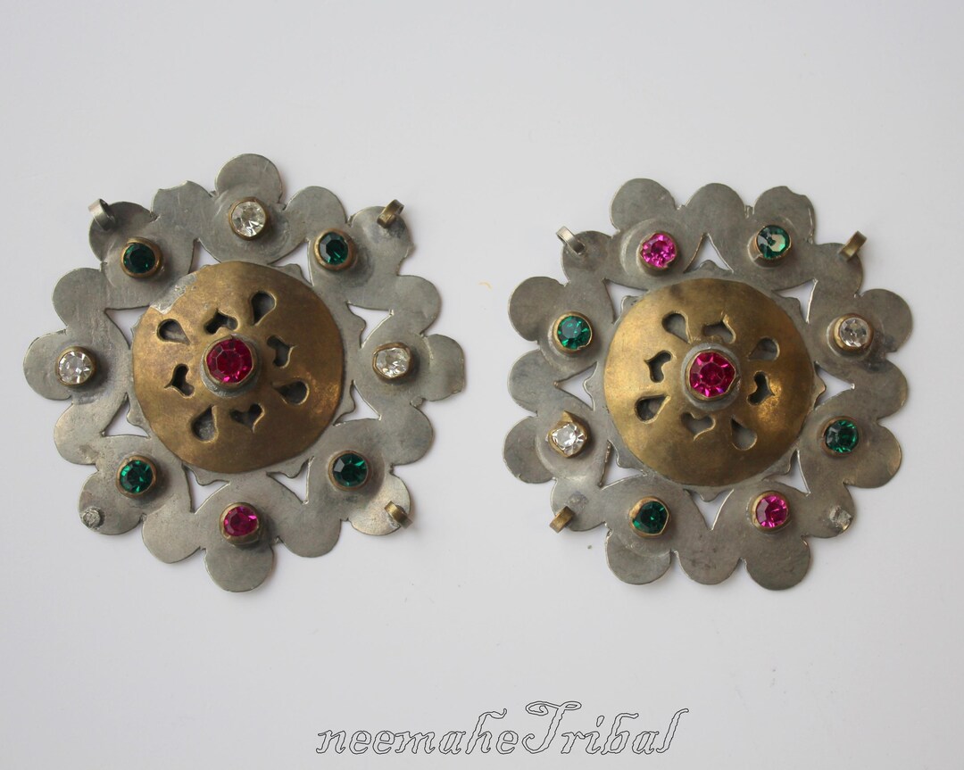 1 Pair Big Round Metal Sew-on Pendants With Rhinestone Jewels, Diameter ...