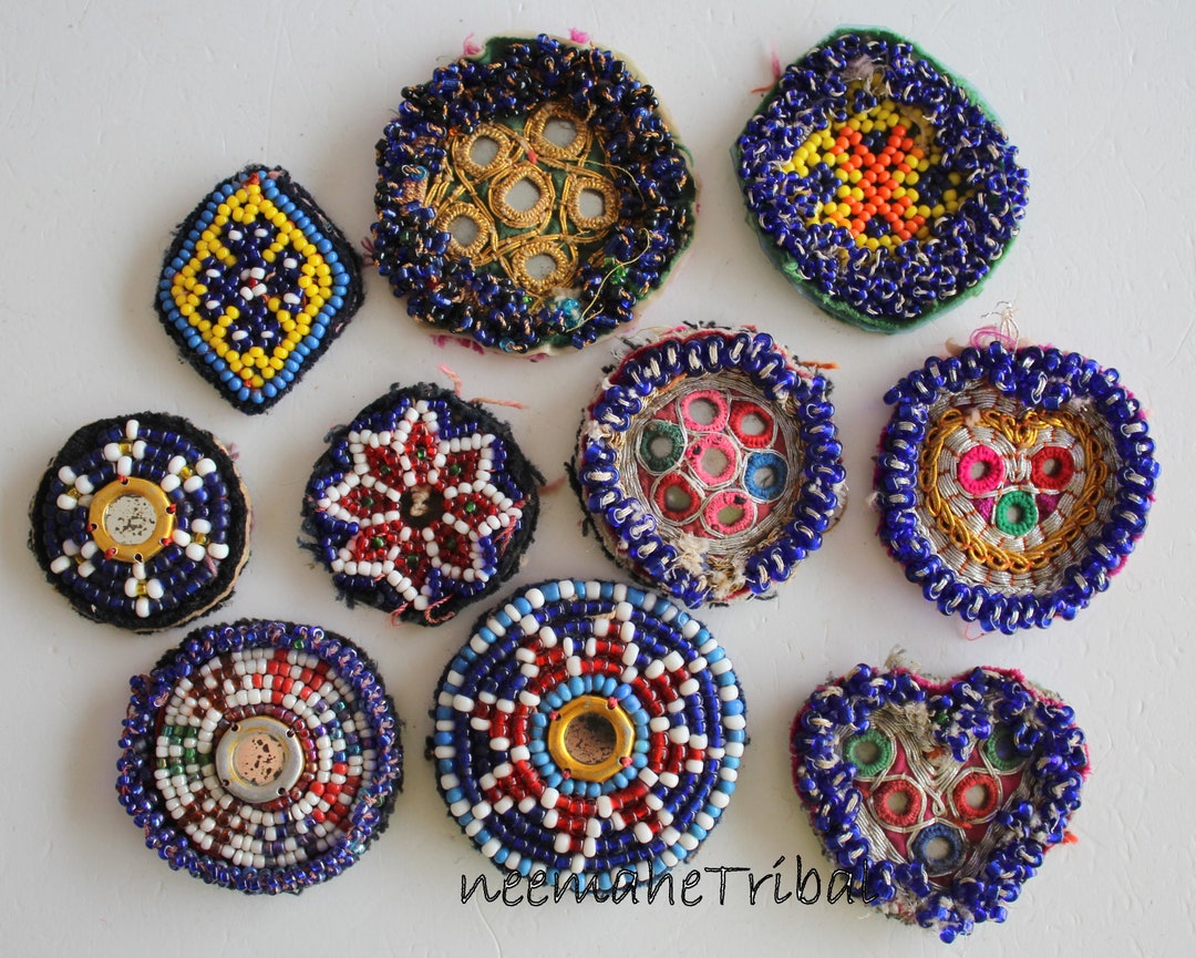10 Small Blue Kuchi Beaded Medallions - Etsy