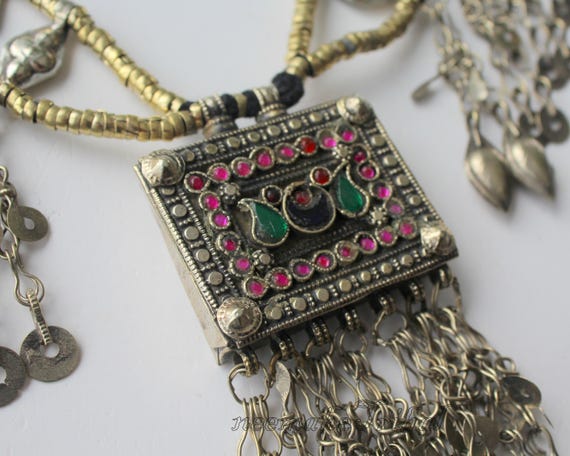Big Tribal Necklace with Kuchi Prayer Box Pendant and… - Gem