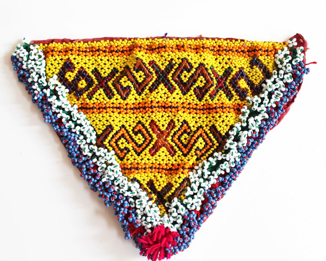 Triangular Yellow Beaded Kuchi Patch, Width 27 Cm / 10,6 In, Hight 20 ...