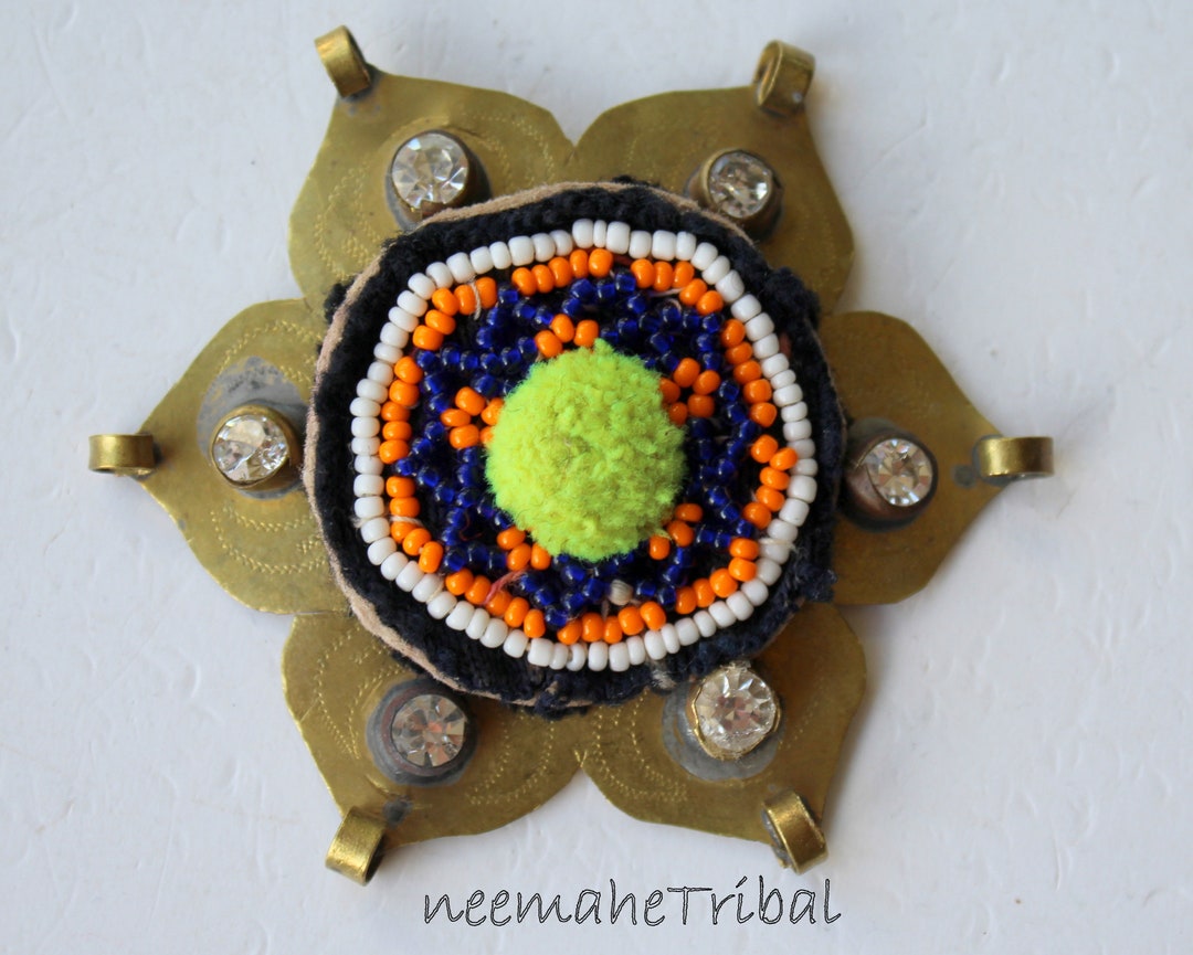 Big Flowershaped Metal Sew-on Pendants With Jewels and Beaded Medallion ...