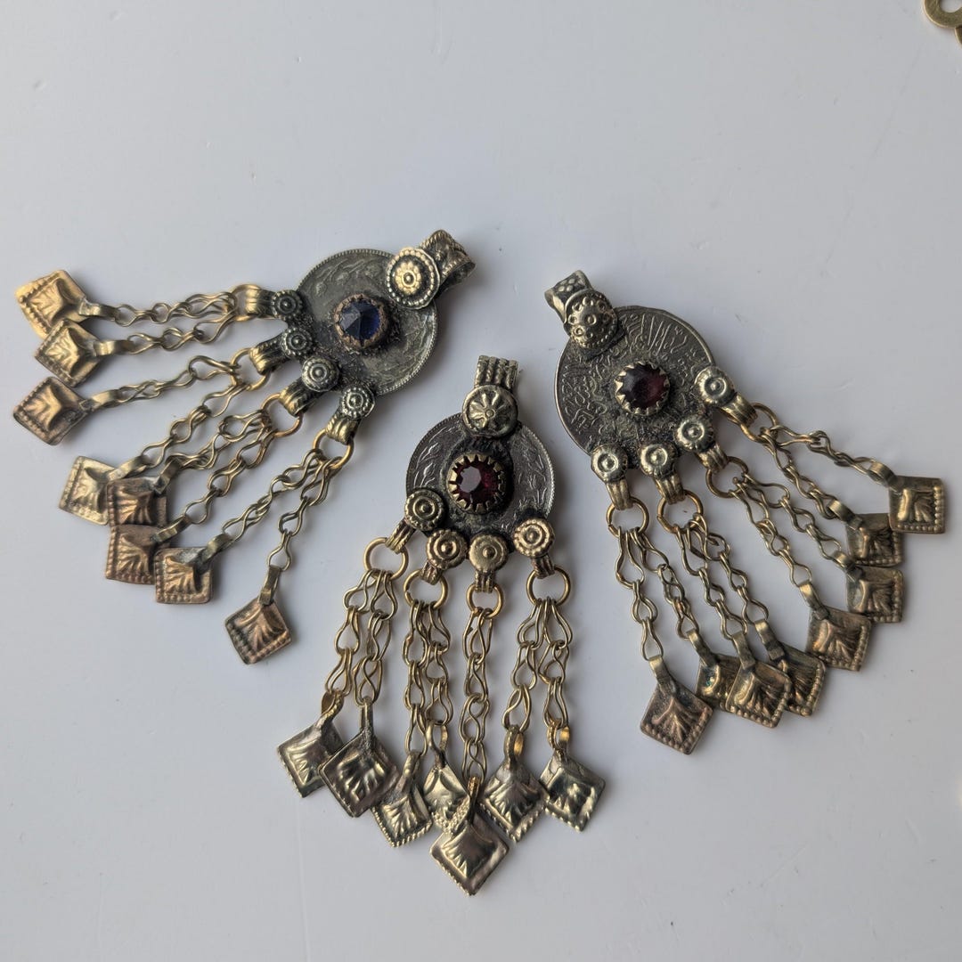 3 Big Kuchi Tribal Coins With Jewels and Goldtone Dangles - Etsy