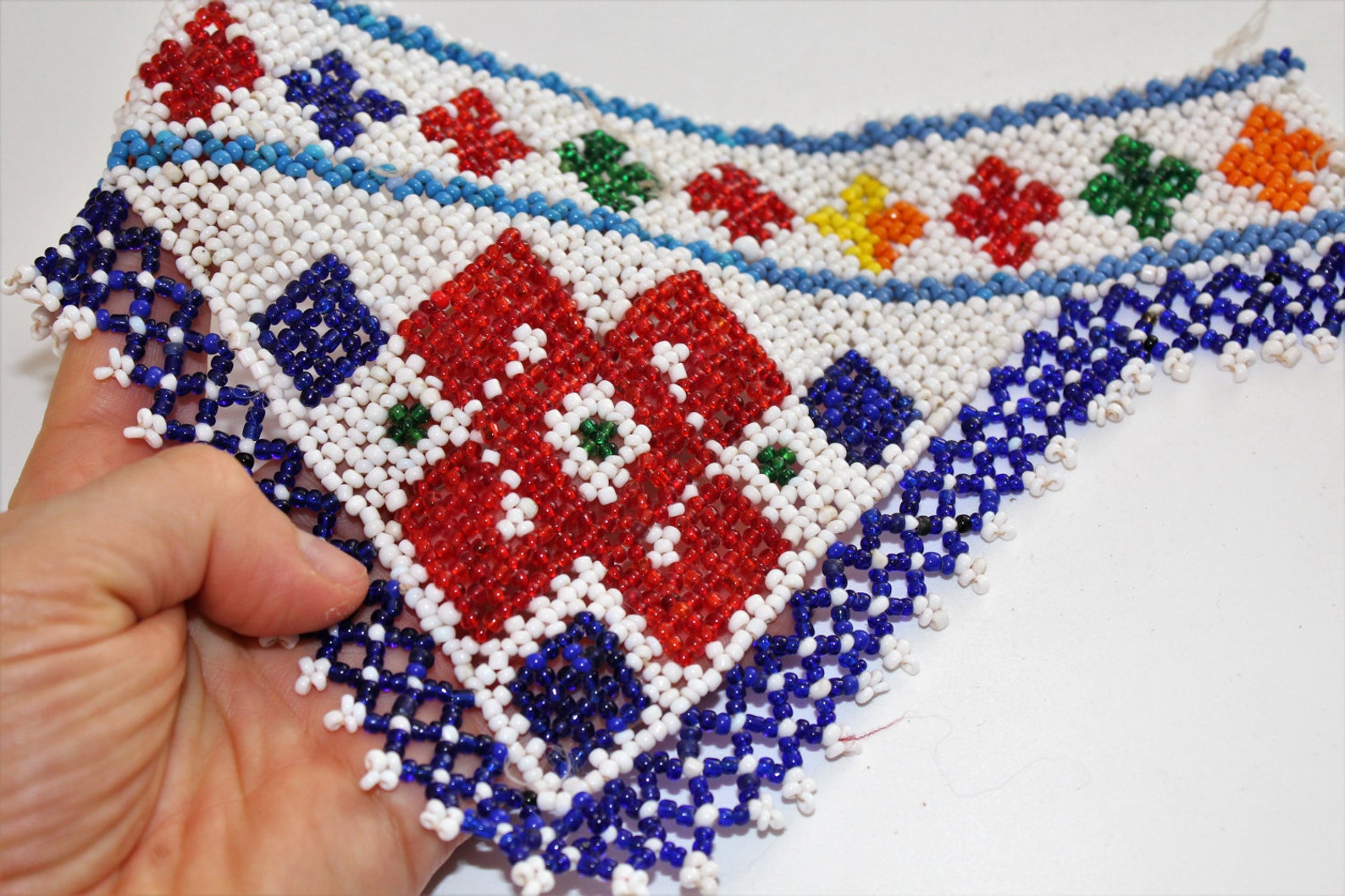 Beaded Kuchi Patch, White Tribal Belt Part Applique Handmade Hippie Sew ...