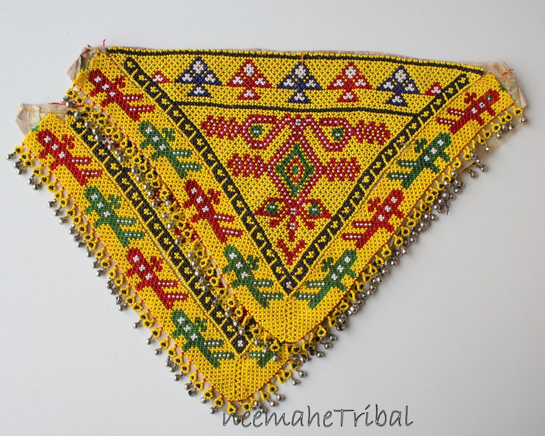 Yellow Triangular Beaded Kuchi Patches With a Bell Border, 1 Pair - Etsy