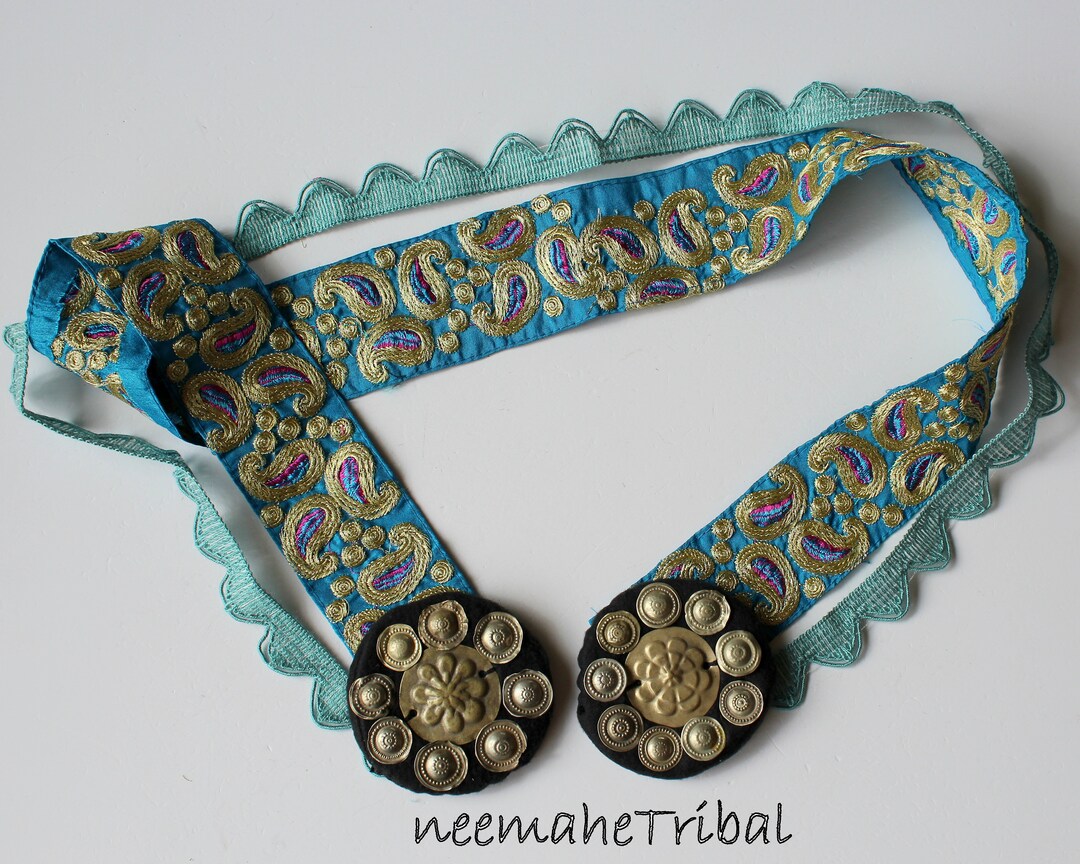 Tribal Belt Diy-kit in Turquoise and Goldtone, Two Borders With Black ...