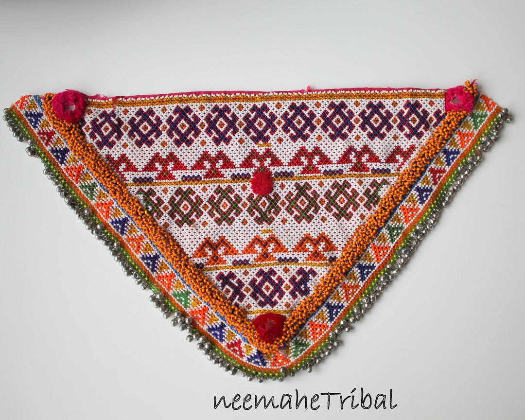 Huge White Triangular Beaded Kuchi Patch With Bell Border - Etsy