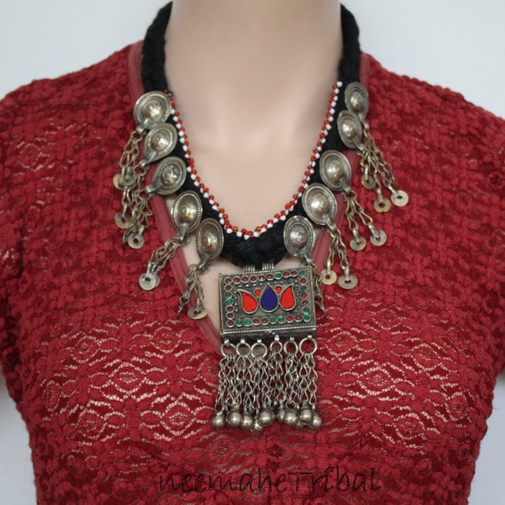 Big Tribal Necklace with Kuchi Prayer Box Pendant and… - Gem
