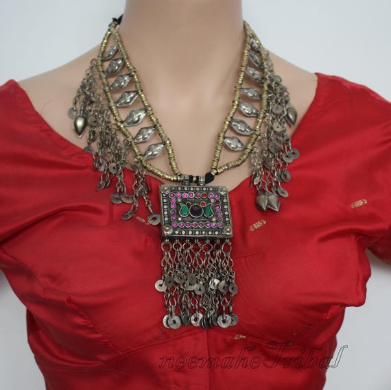Big Tribal Necklace with Kuchi Prayer Box Pendant and… - Gem