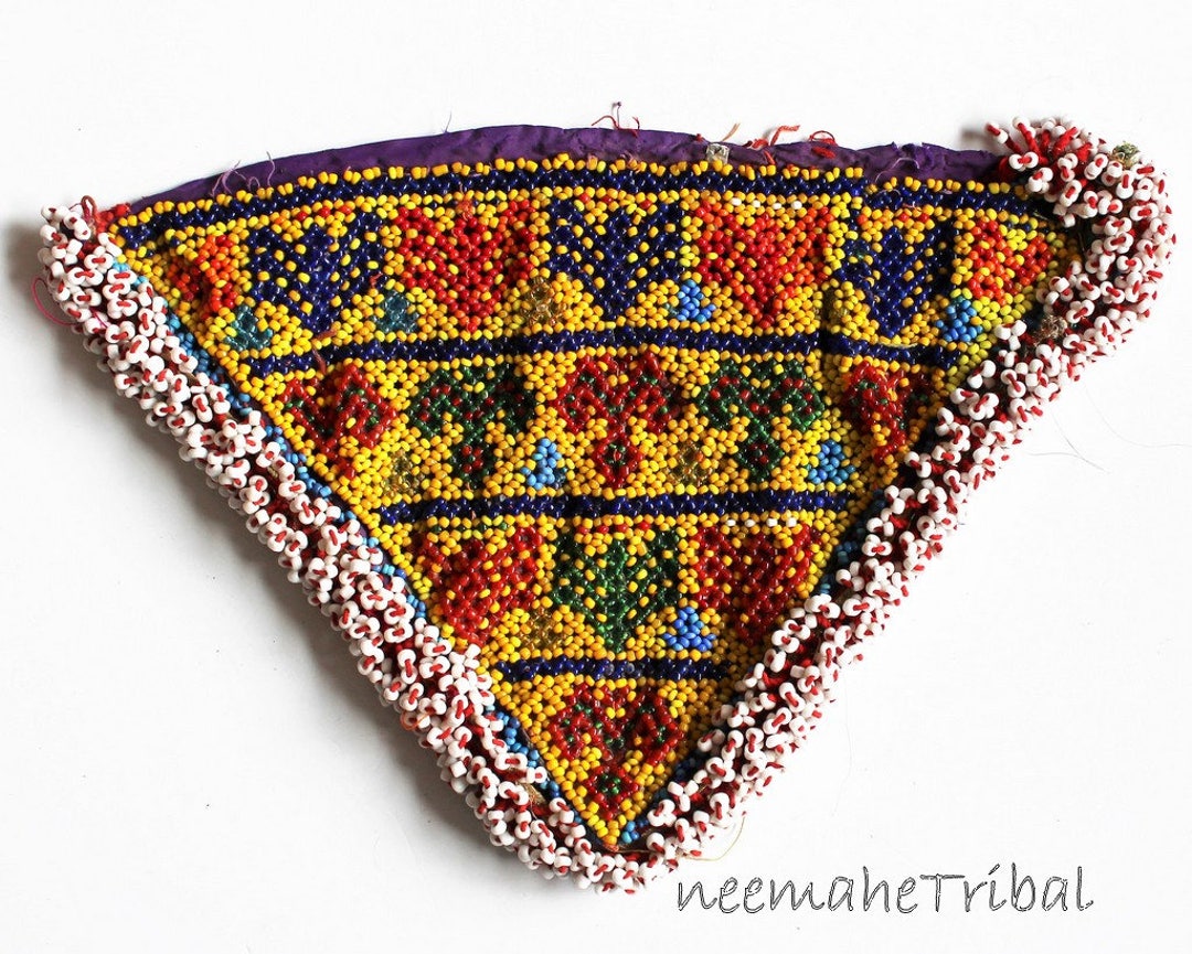 Beaded Kuchi Patch Big Yellow Vintage Tribal Belt Part Applique ...