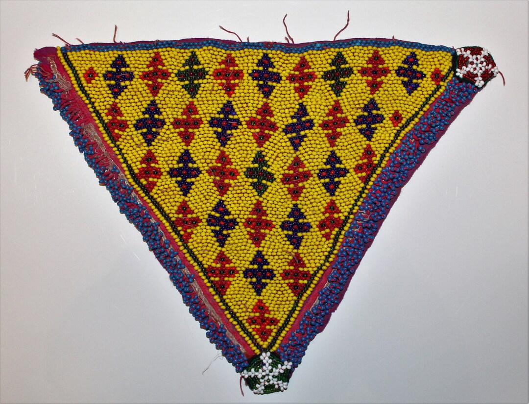 Beaded Kuchi Patch Big Yellow Vintage Tribal Belt Part Applique ...