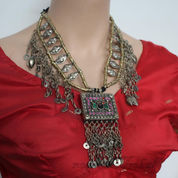 Big Tribal Necklace with Kuchi Prayer Box Pendant and… - Gem