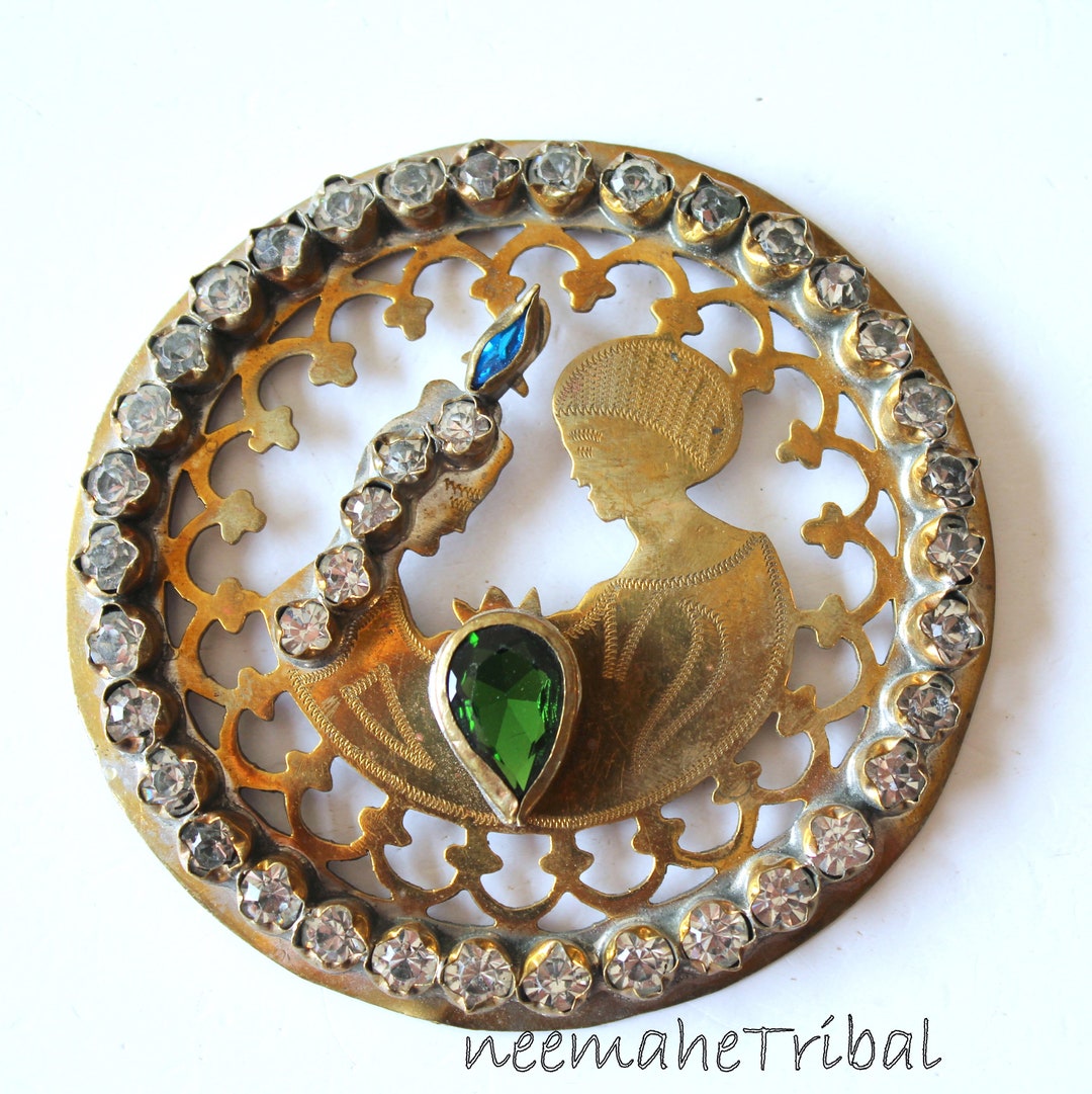 Big Round Metal Sew-on Pendant With Rhinestones; Diameter 9 Cm / 3.54 ...