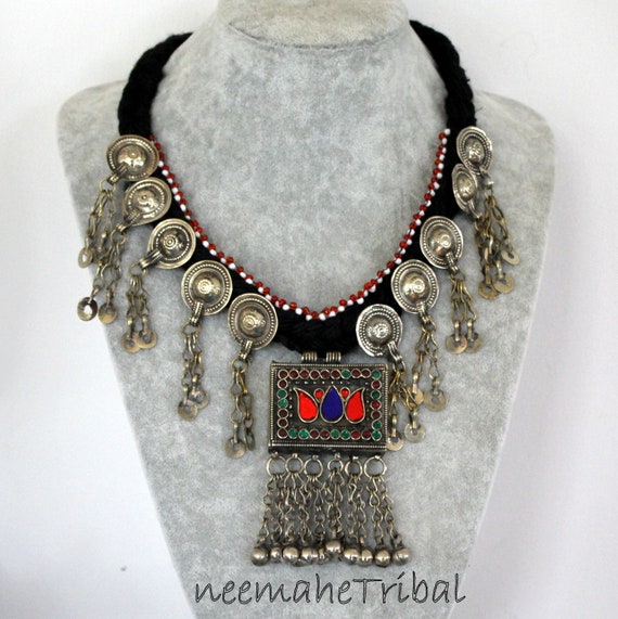 Big Tribal Necklace with Kuchi Prayer Box Pendant and… - Gem