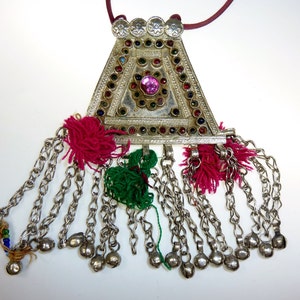 Traditional Vintage Kuchi Tribal Pendant With Pompons and Metal Bell ...