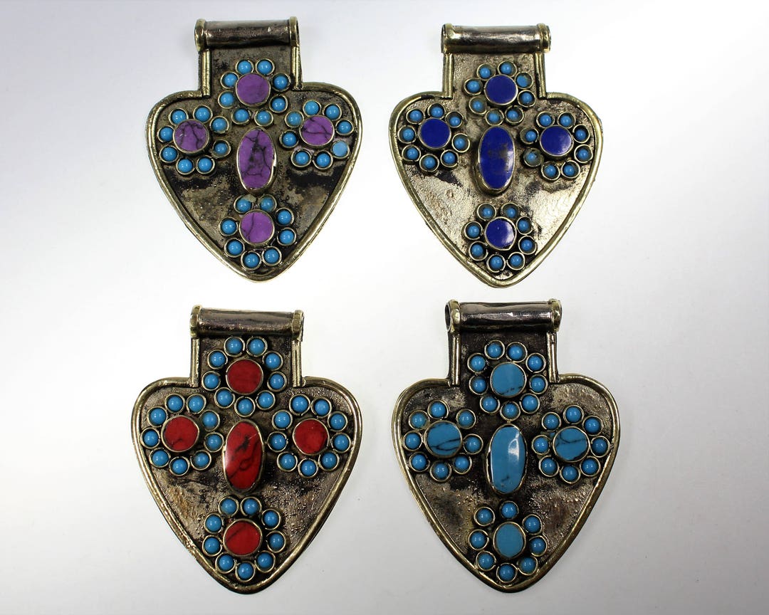 Asyk Turkmen Tribal-pendant With Colored Stones - Etsy