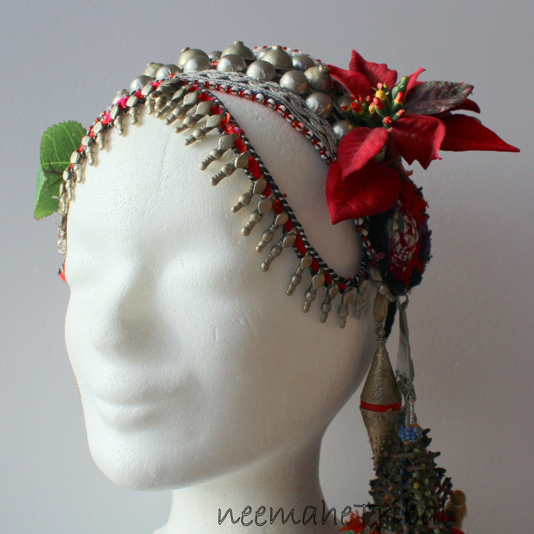 Red Tribal Headpiece With Red Flower - Etsy