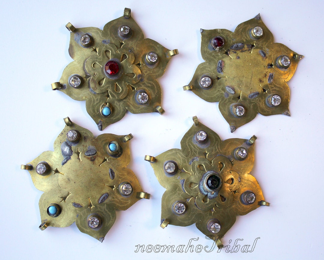 Four Big Flowershaped Metal Sew-on Pendants With Jewels, Diameter 7 Cm ...