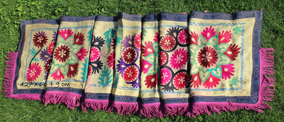 Long Yellow Suzani With Fringe Border, 427 X 60 Cm / 168.11 X 23.62 ...