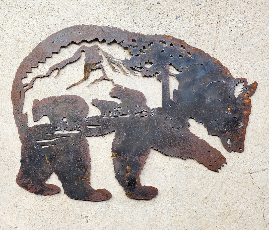 Metal Bear Silhouette With Cubs - Etsy