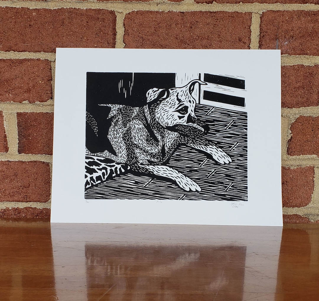 German Shepherd Linocut Print - Etsy