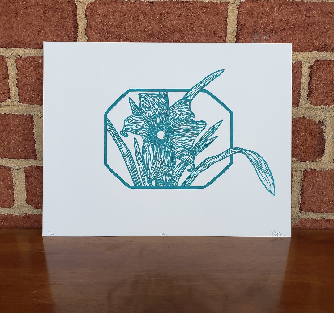 Lily Flower Linocut Print - Etsy