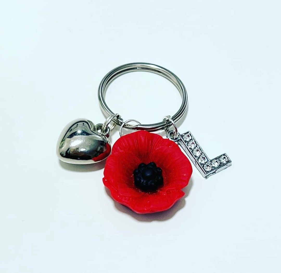 RED POPPY Keyring Gift Poppy Keyring Personalised Friend Gift Custom ...