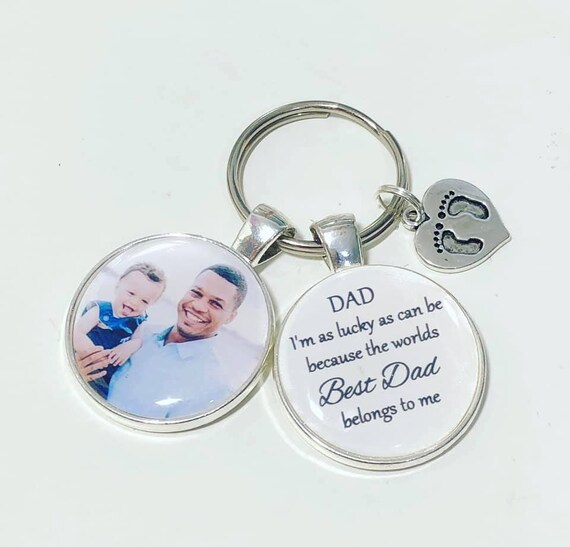 Personalised DAD photo keyring I'm as lucky as can be | Etsy