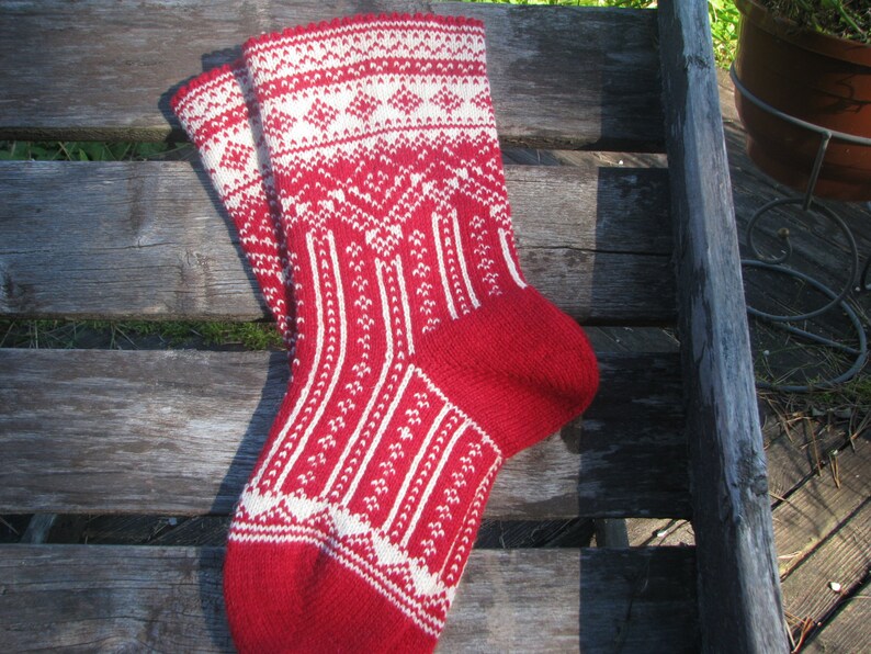 Knit Socks Wool Socks. Red Socks. Norwegian Socks. Christmas - Etsy