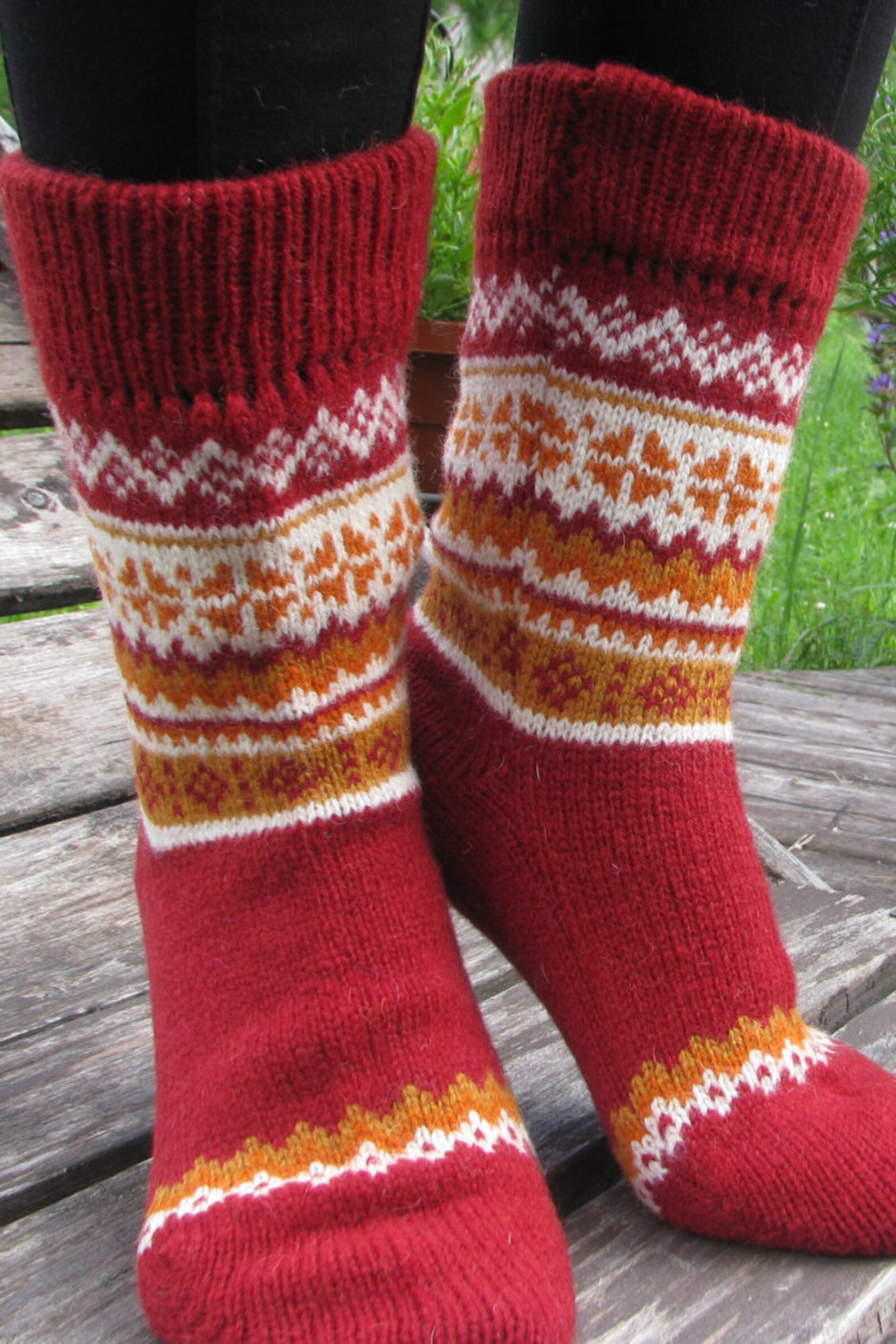 Knit Socks Wool Socks Red Socks Christmas Socks Nordic Socks - Etsy