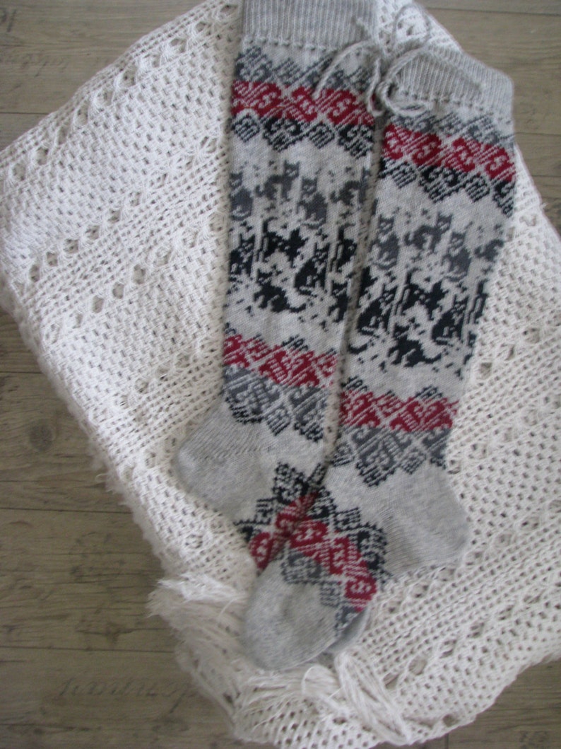 Long Socks. Knit Socks. Wool Socks With Cats Norwegian Socks. - Etsy