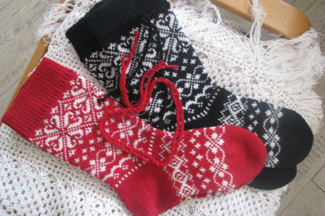 Red Knit Socks Wool Socks Knitted Socks Norwegian Socks Christmas Socks ...