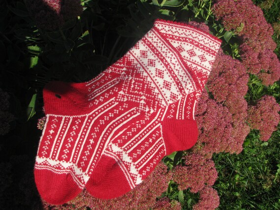 Knit Socks Wool Socks. Red Socks. Norwegian Socks. Christmas - Etsy