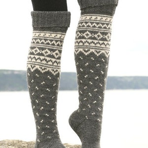 Long Knit Socks Wool Socks Norwegian Socks Fair Isle Christmas Socks ...