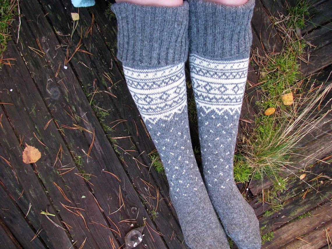 Long Knit Socks Wool Socks Norwegian Socks Fair Isle Christmas - Etsy