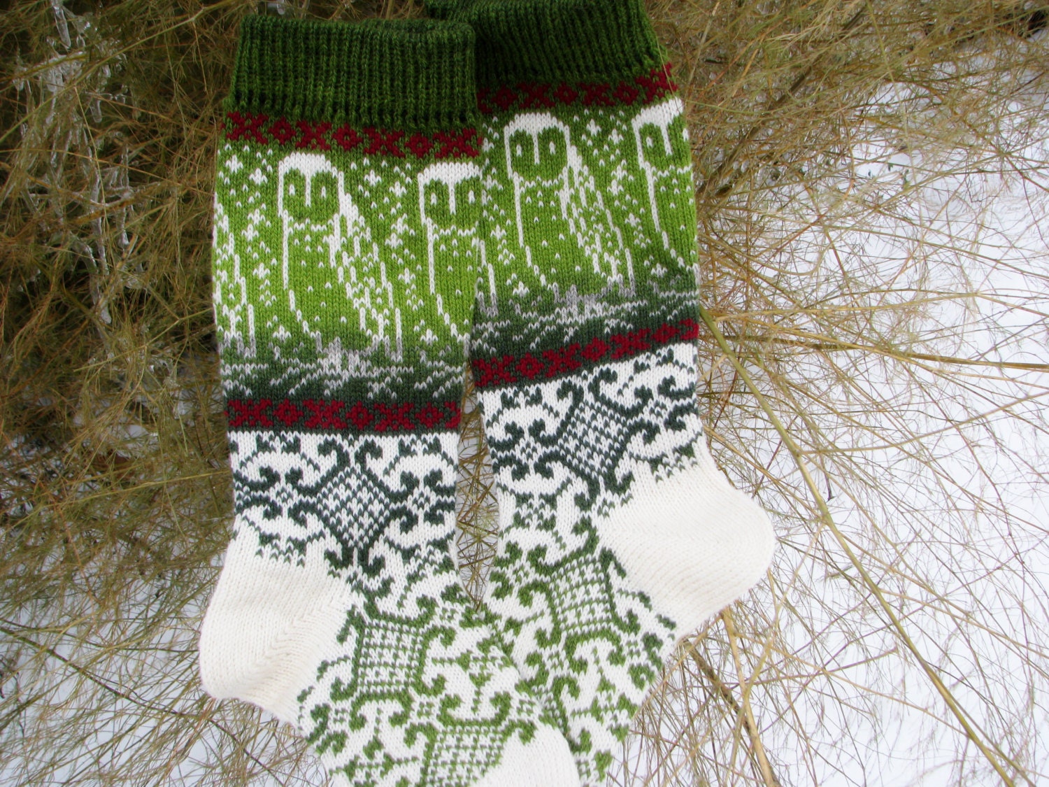 Owl Knit Socks Knitted Socks Wool Socks Long Socks Norwegian Socks ...