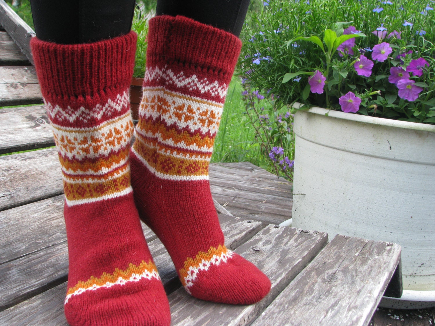 Knit Socks Wool Socks Red Socks Christmas Socks Nordic Socks Winter ...