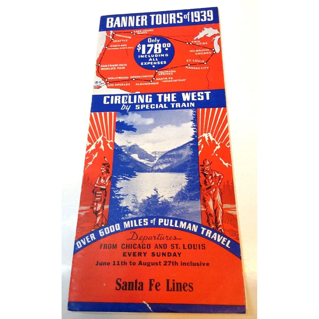 Santa Fe Line Circling the West Tour Banner Tours of 1939 6000 Miles ...