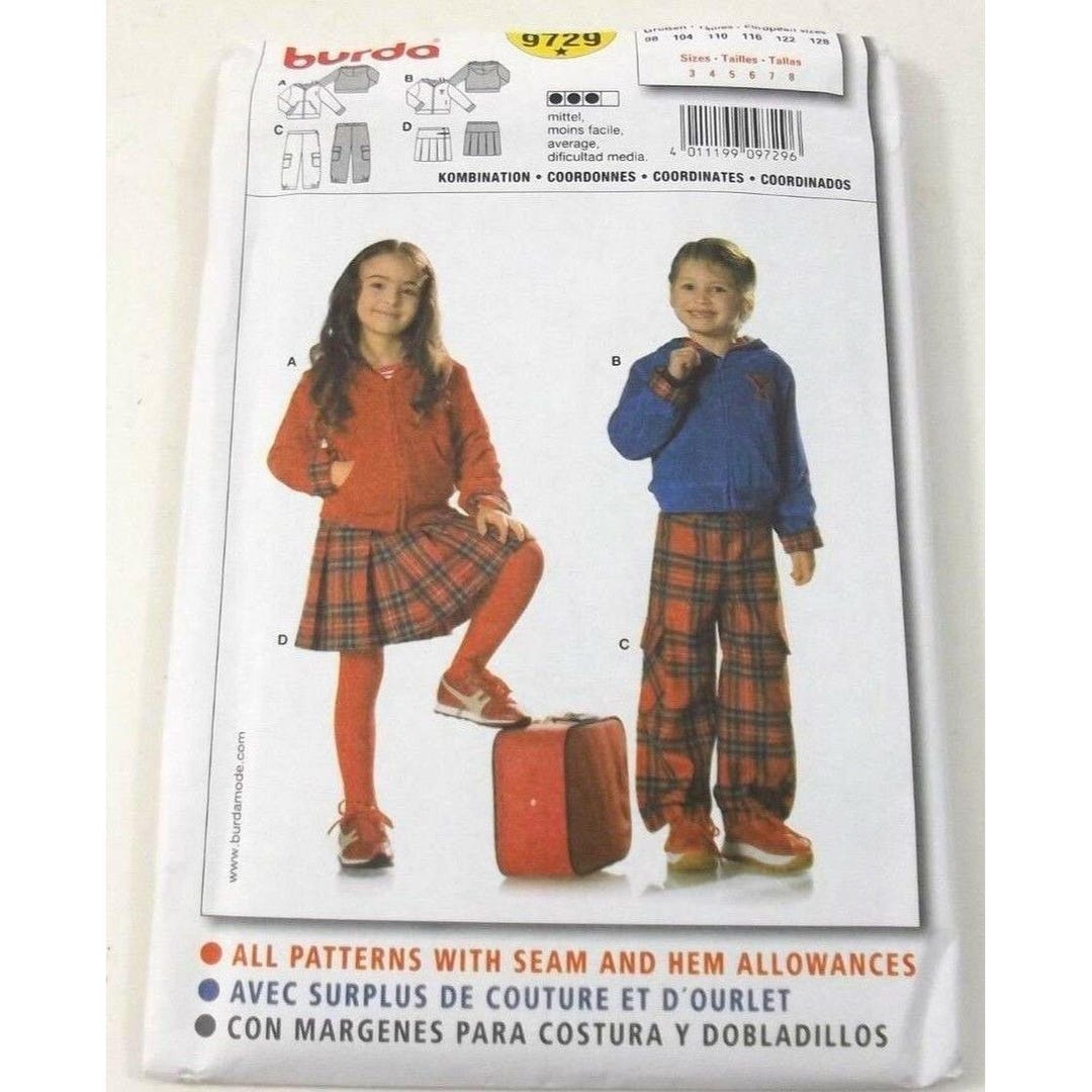 Burda 9729 Sewing Pattern Childs Pants Coat Skirt Size 3 Thru 8 Uncut ...